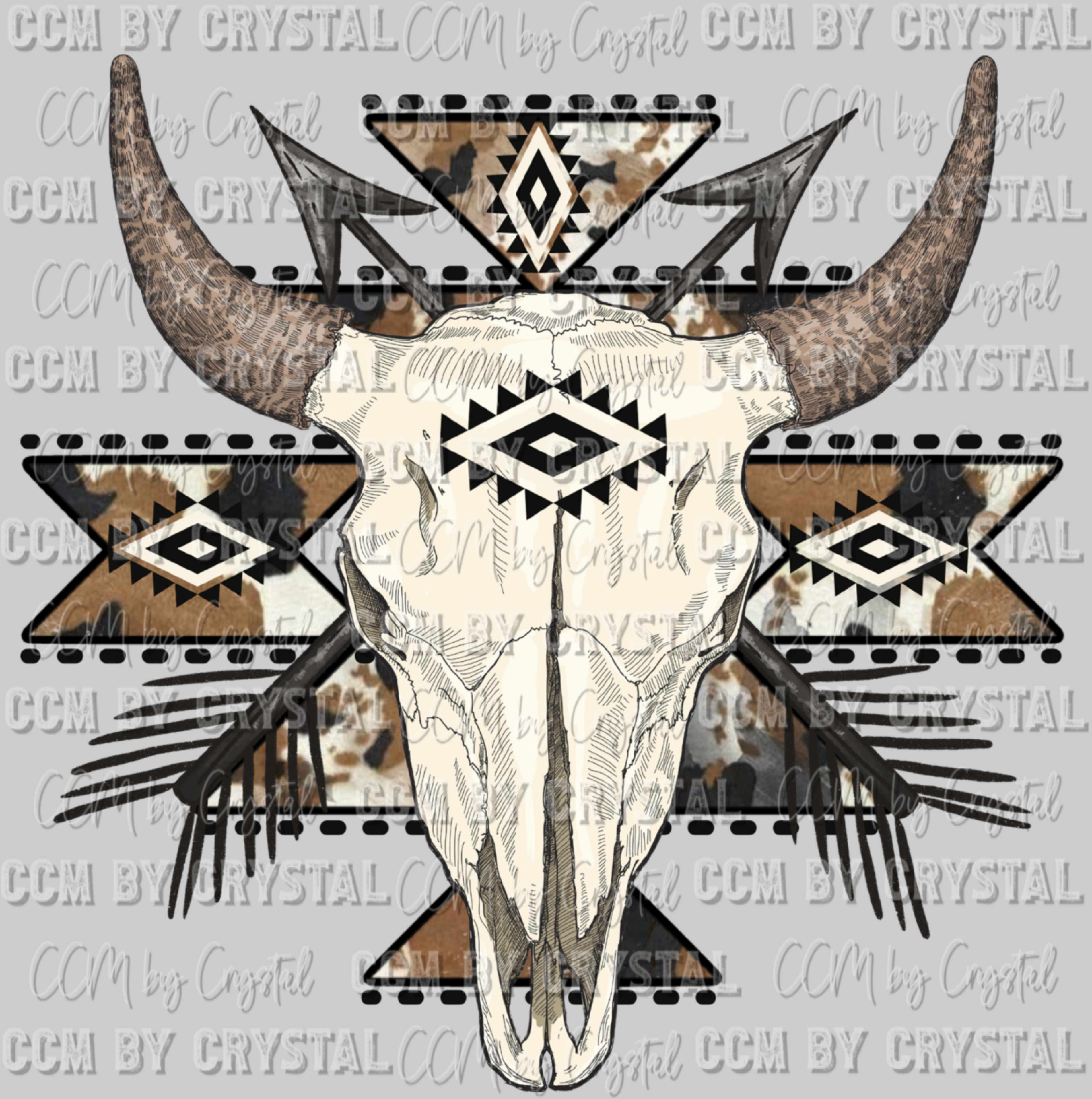 Western Aztec Cow Skull Ready to Press Transfer – CCMbyCrystal