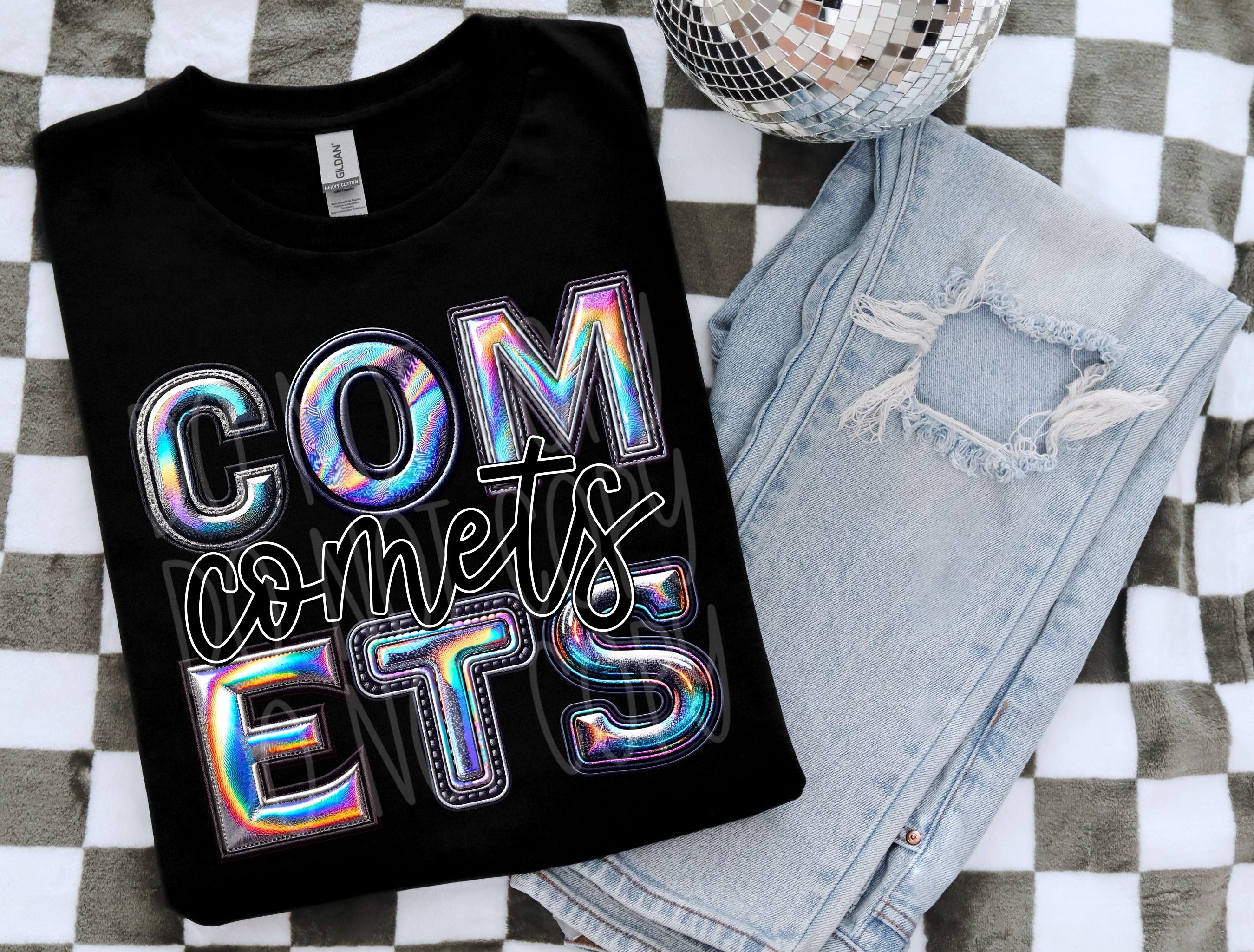 Comets Mascot Iridescent Effect Ready to Press Transfer DTF Transfer S ...