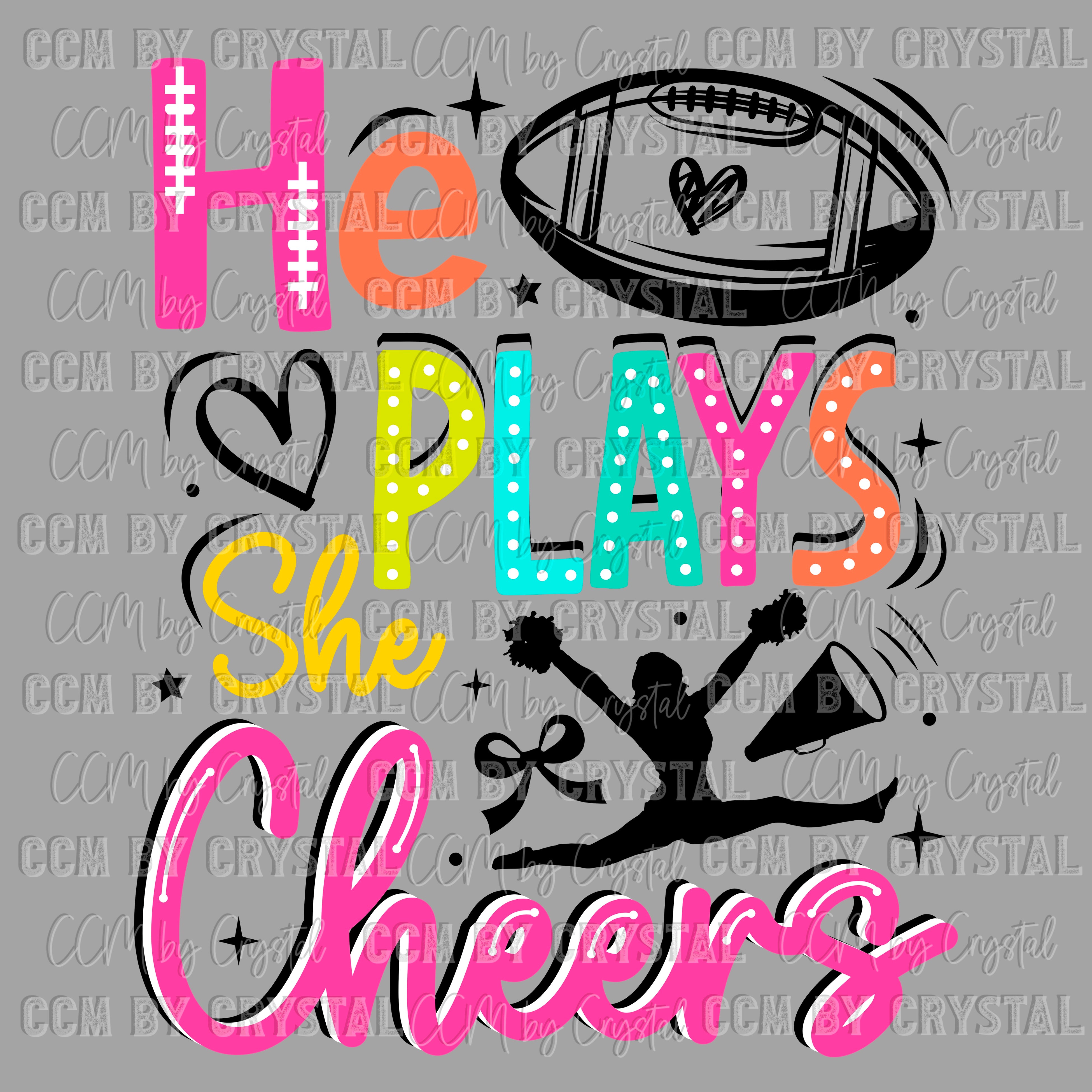 He Plays She Cheers Football Cheer Ready to Press Transfer DTF Transfe ...