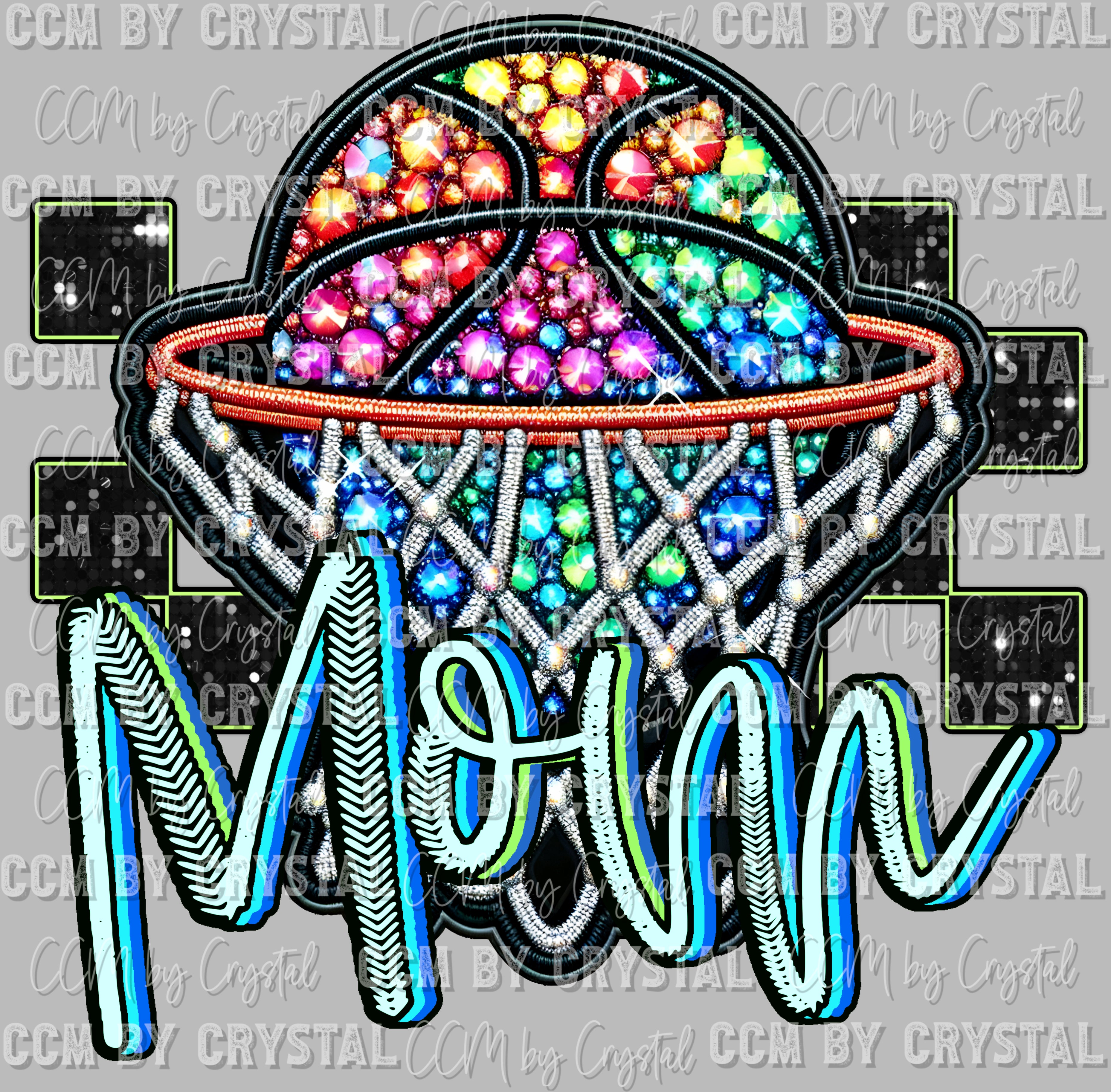 Basketball Mom Faux Rhinestones Effect Ready to Press Transfer DTF Tra ...