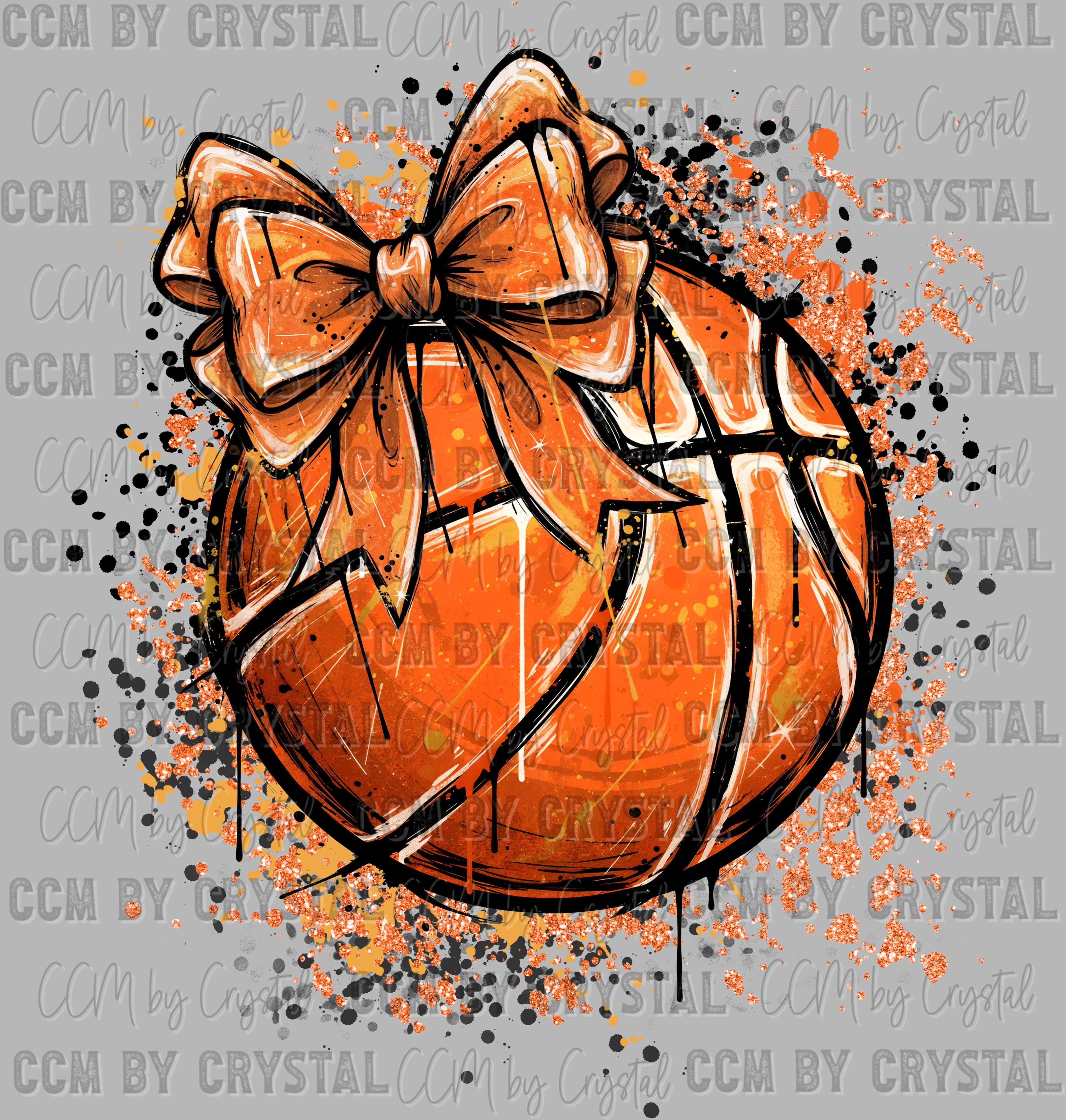 Basketball with a Bow Ready to Press Transfer Instant Peel DTF Transfe ...