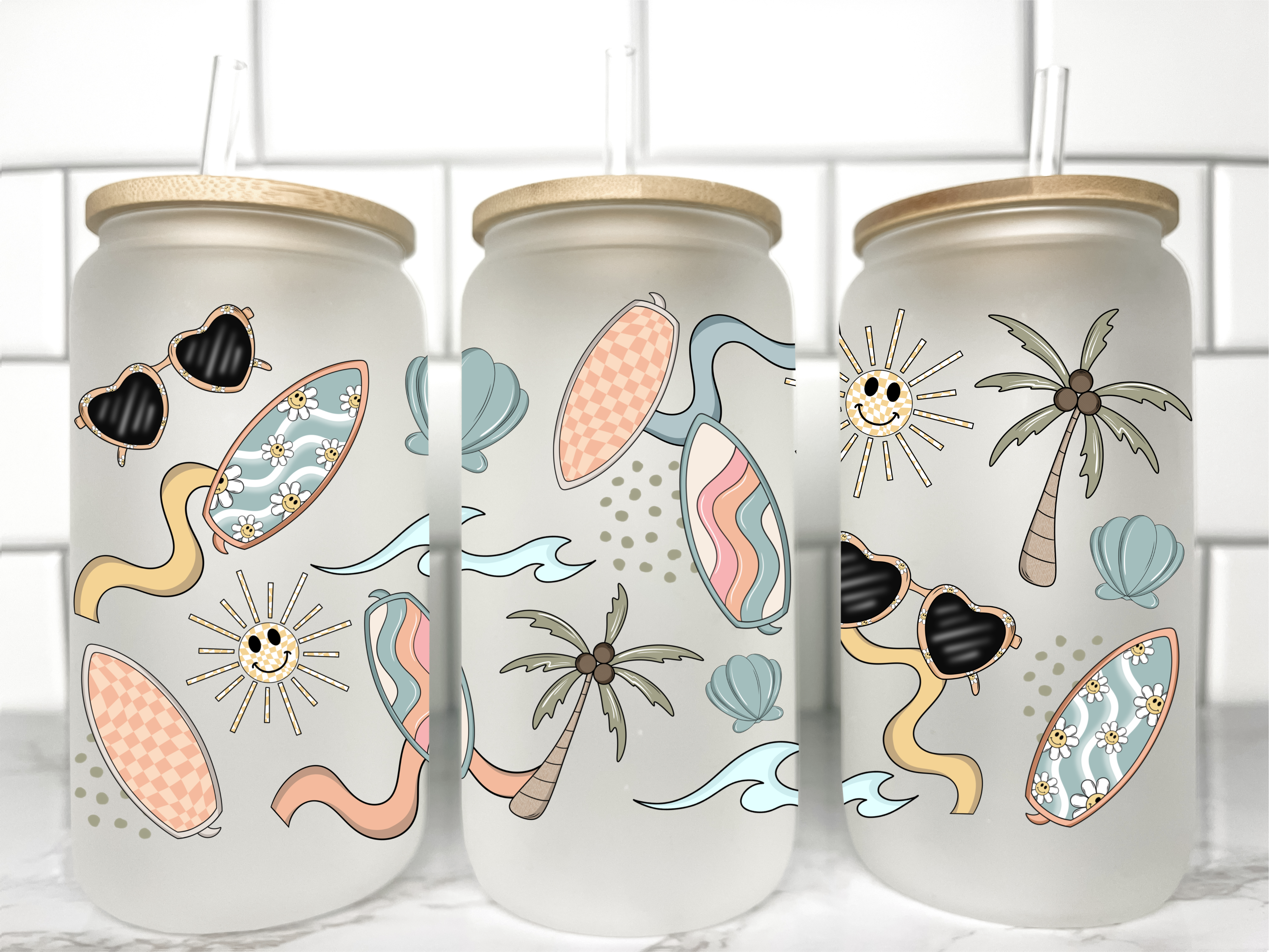 Summertime Beach UV Transfer 16oz Libby Glass Can Wrap Ready to Apply ...