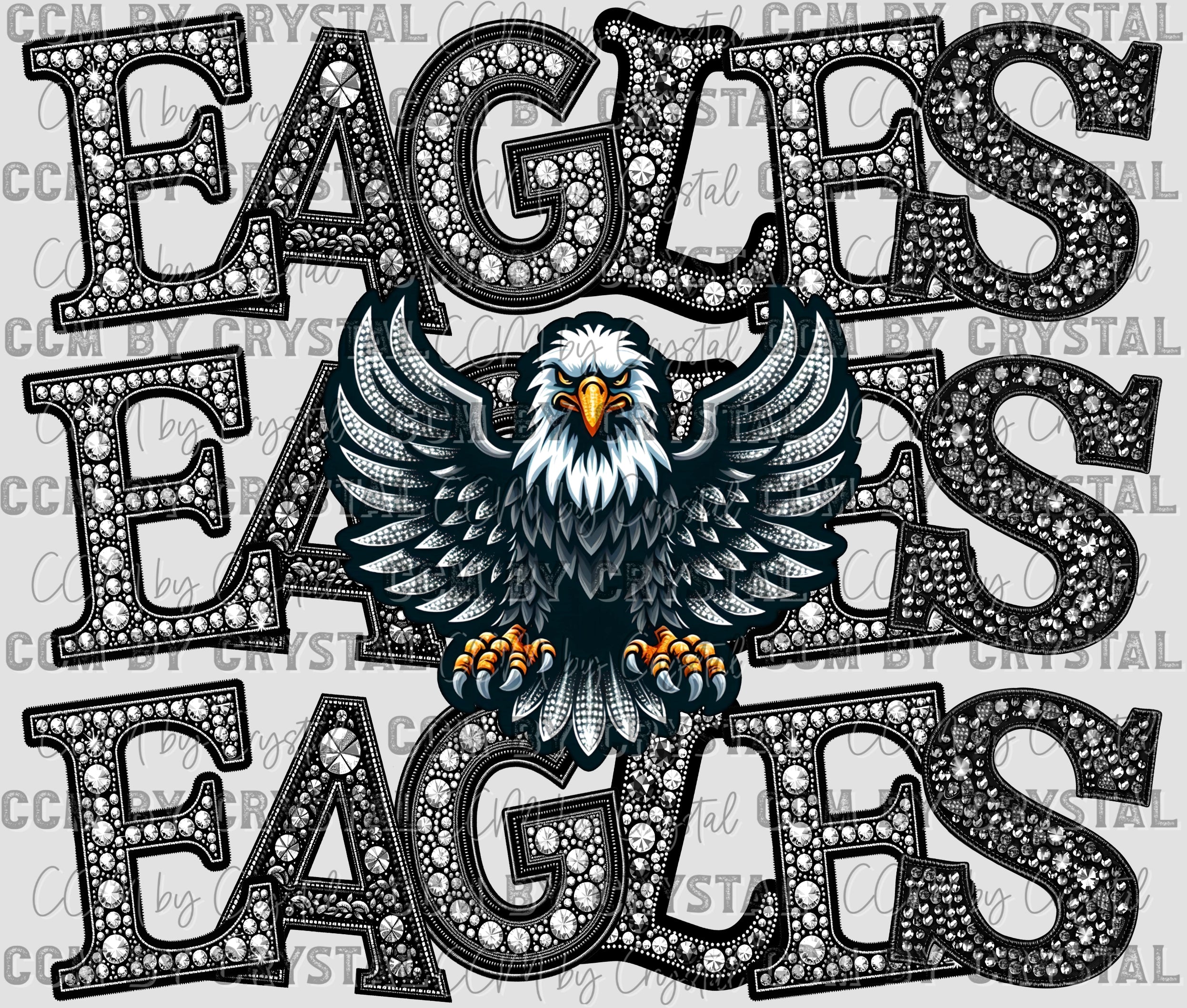 Eagles Mascot Stacked Faux Rhinestones Ready to Press Transfer DTF Tra ...