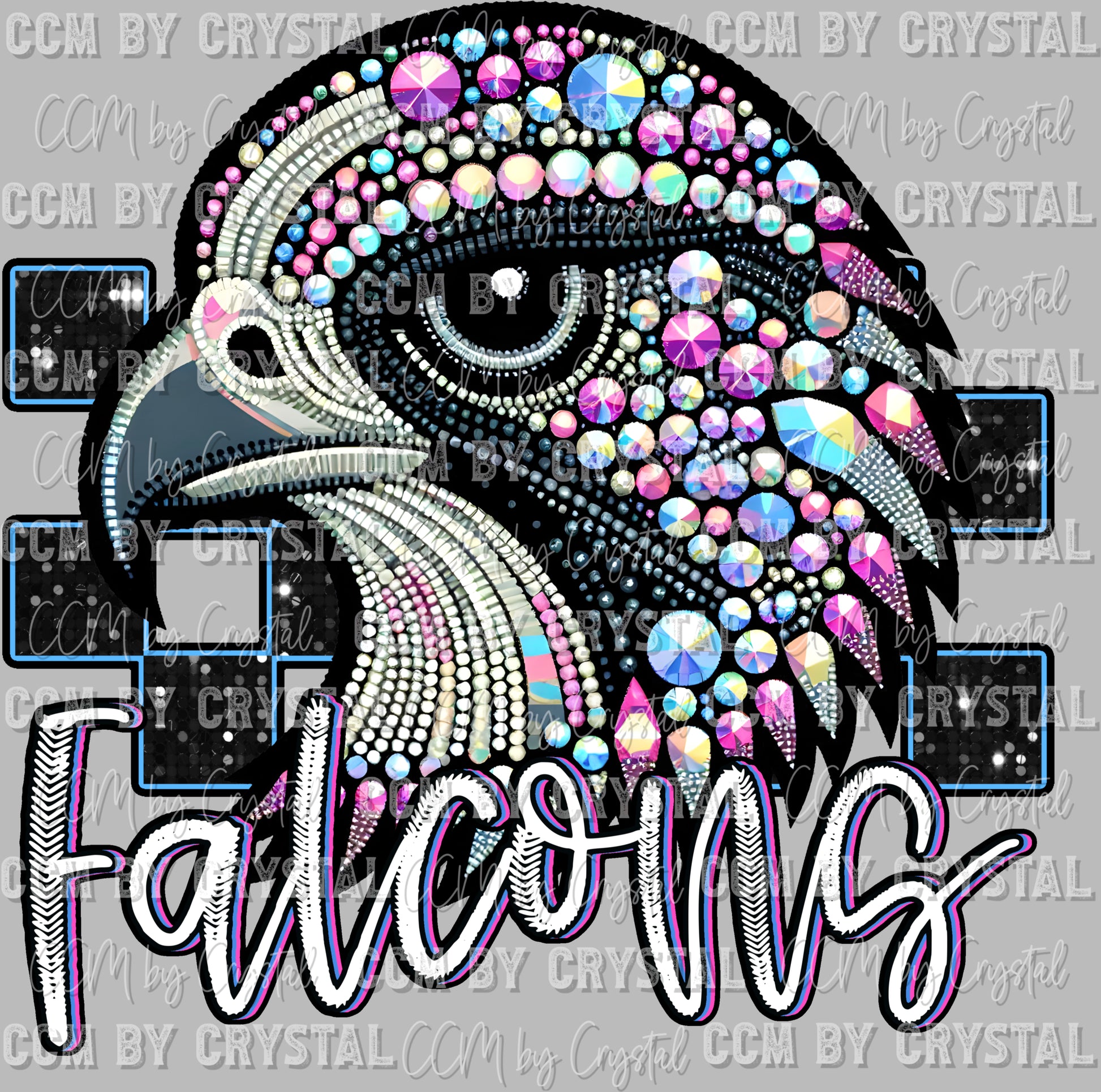 Falcons Faux Rhinestones Effect Ready to Press Transfer DTF Transfer S ...