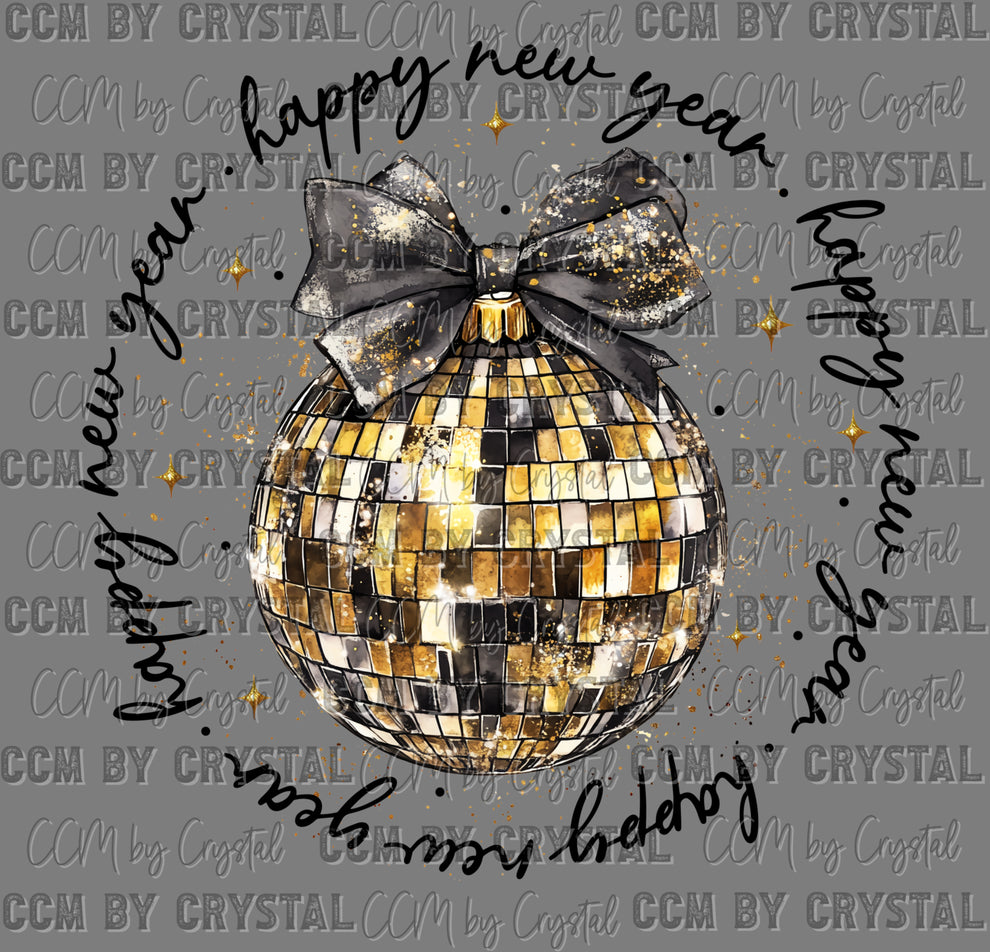 Happy New Year Disco Ball Faux Glitter Ready to Press Instant Peel DTF ...
