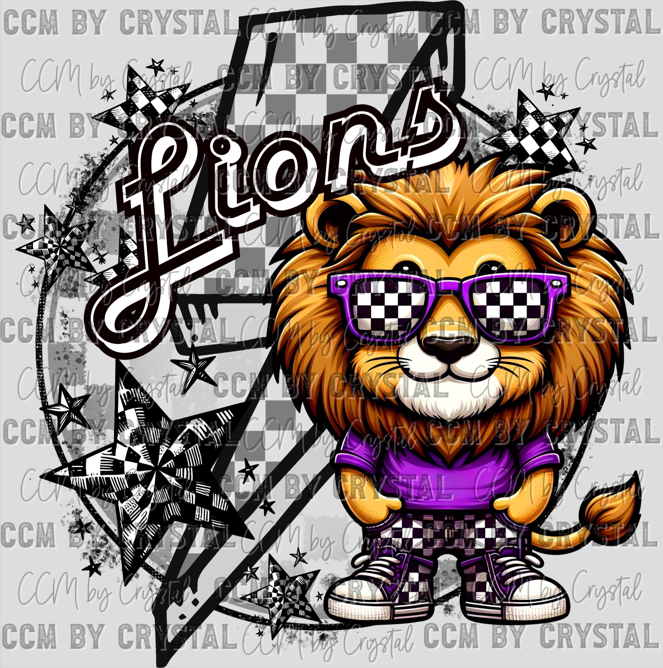 Lions Purple Mascot Ready to Press Transfer DTF Transfer Sublimation T ...