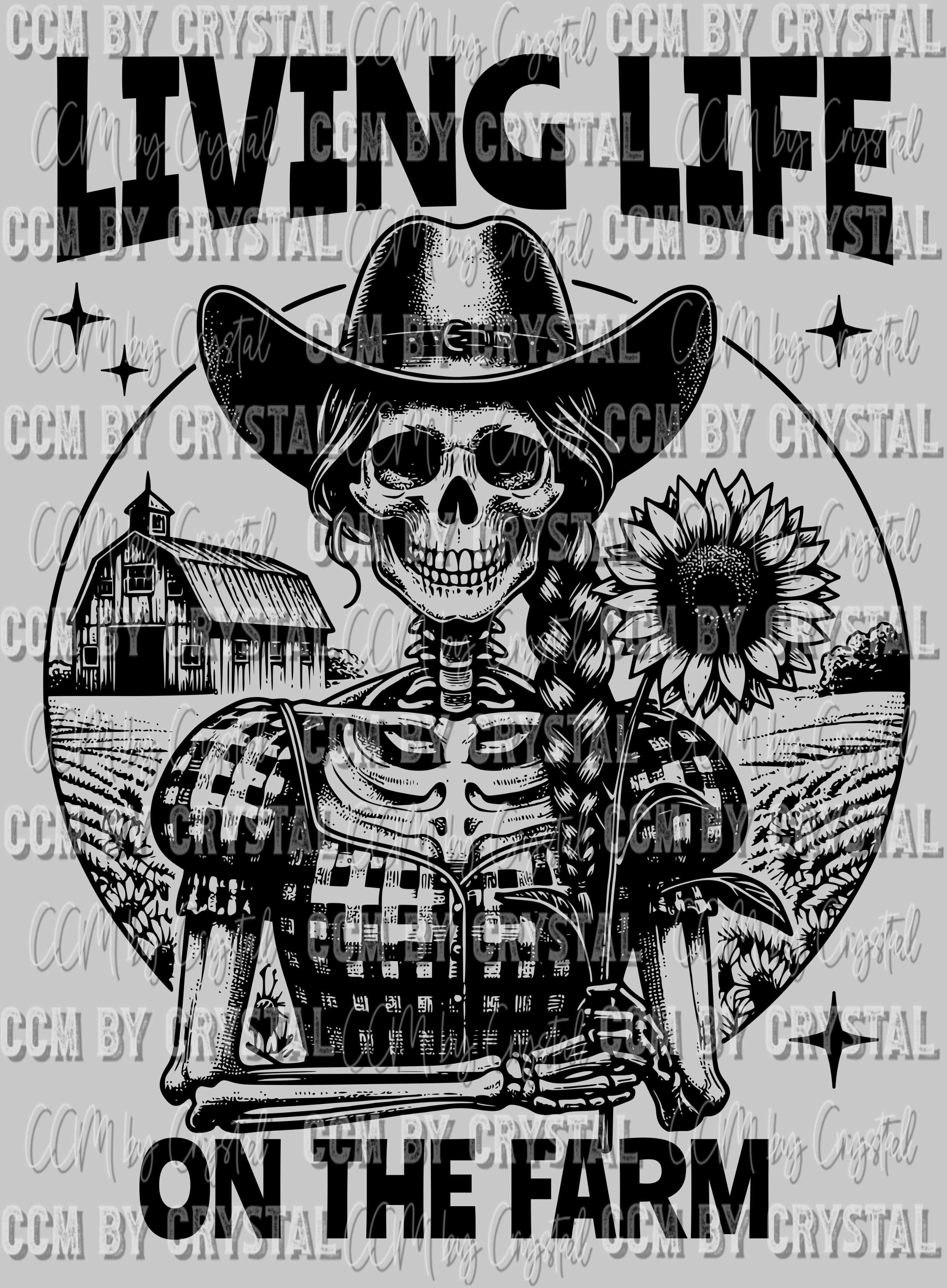 Living Life on the Farm Skellie Skeleton Ready to Press DTF Transfer S ...