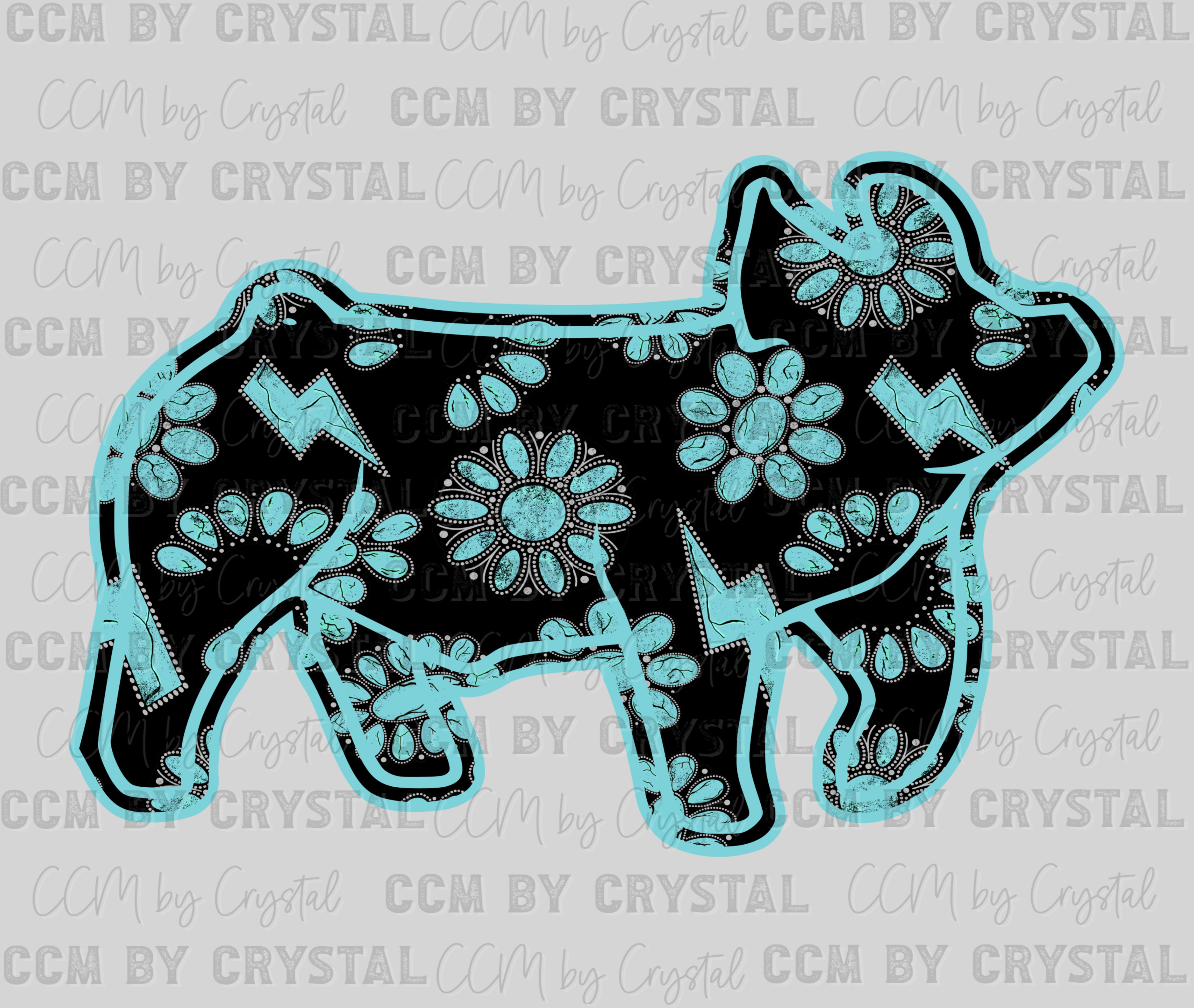 Teal Gem Pig Sheep Western Rodeo Ready to Press Instant Peel DTF Trans ...