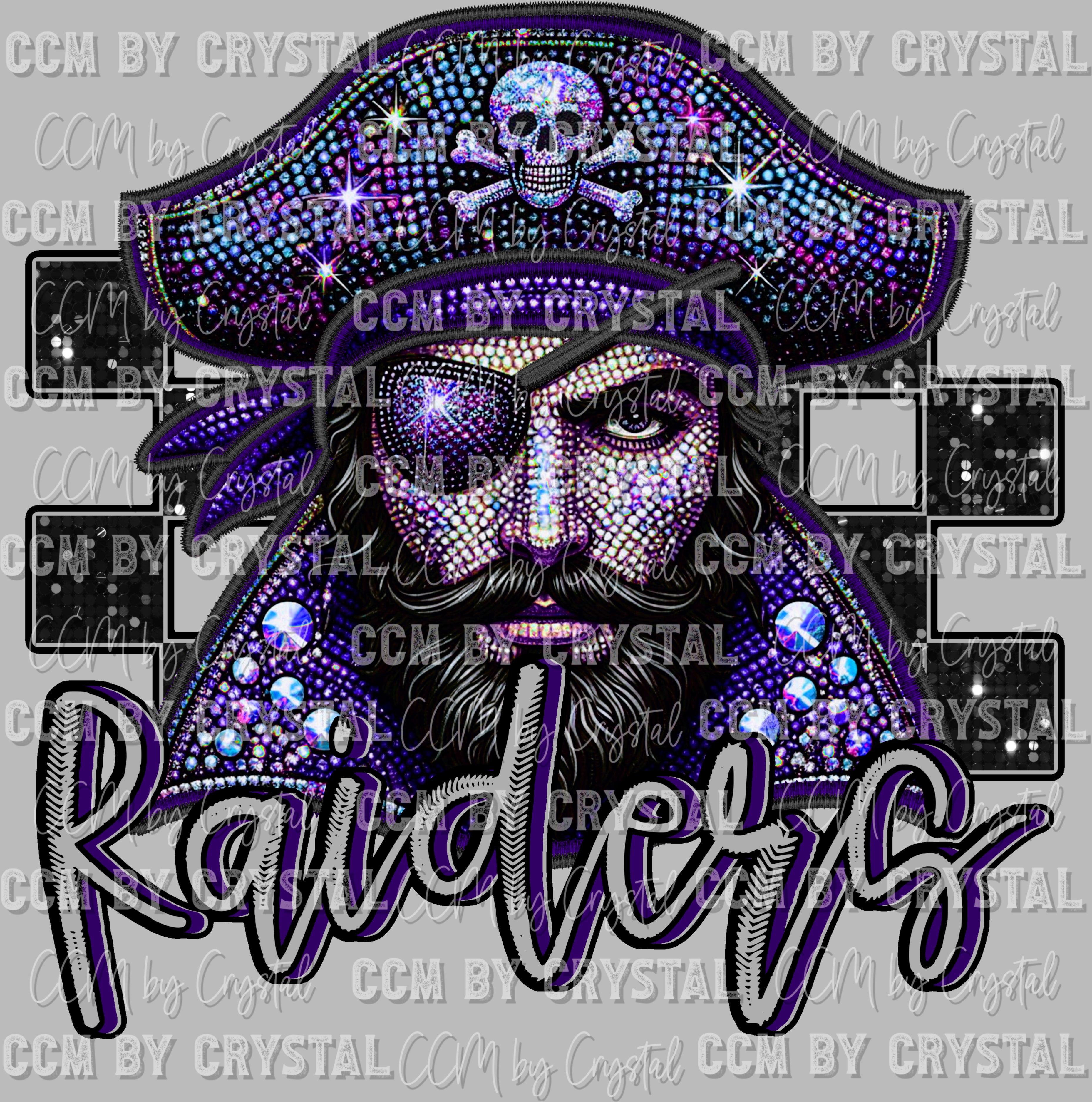 Raiders Mascot Faux Rhinestones Effect Ready to Press Transfer DTF Tra ...