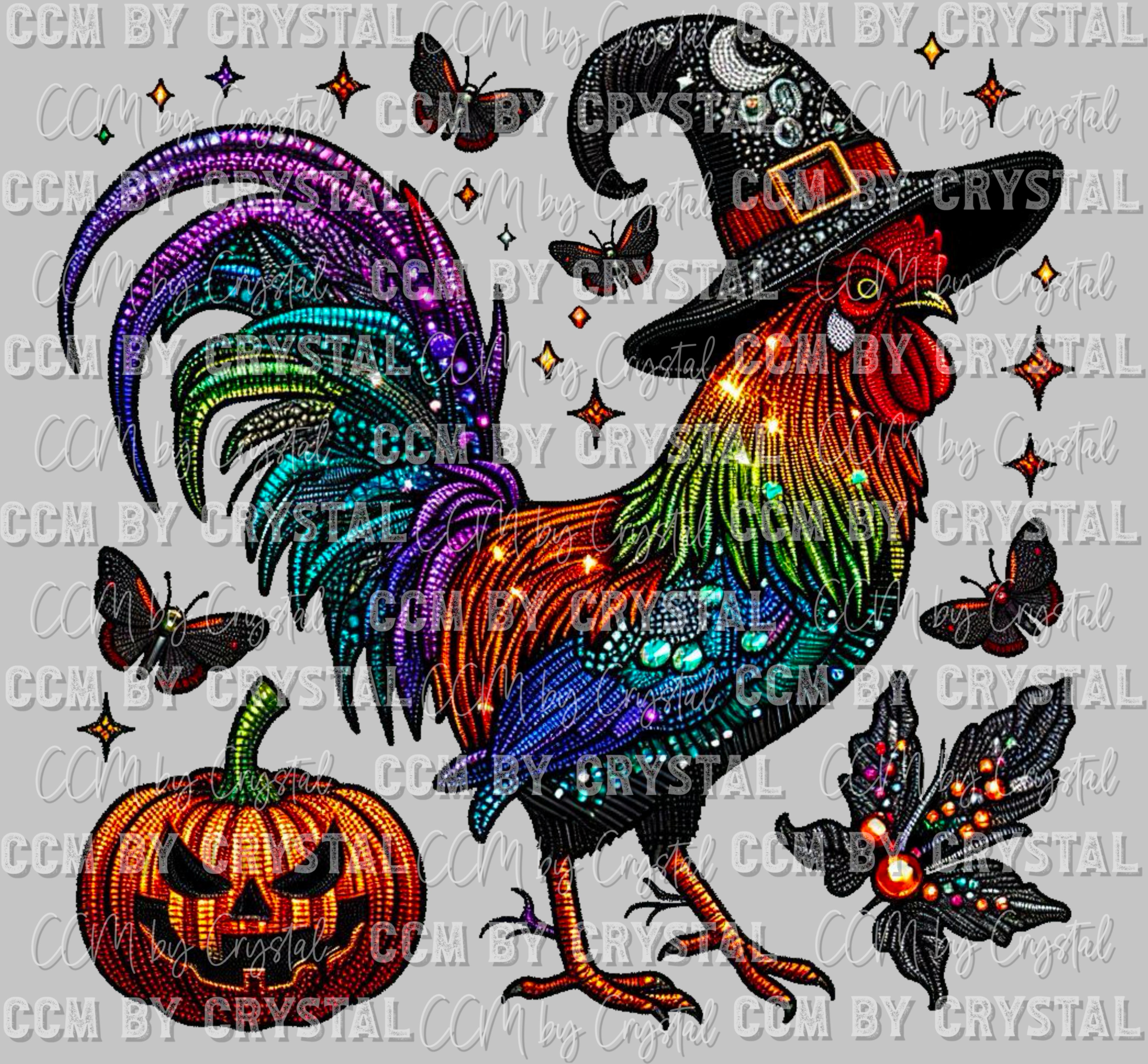 Halloween Rooster Faux Rhinestone Effect Ready to Press Transfer ...