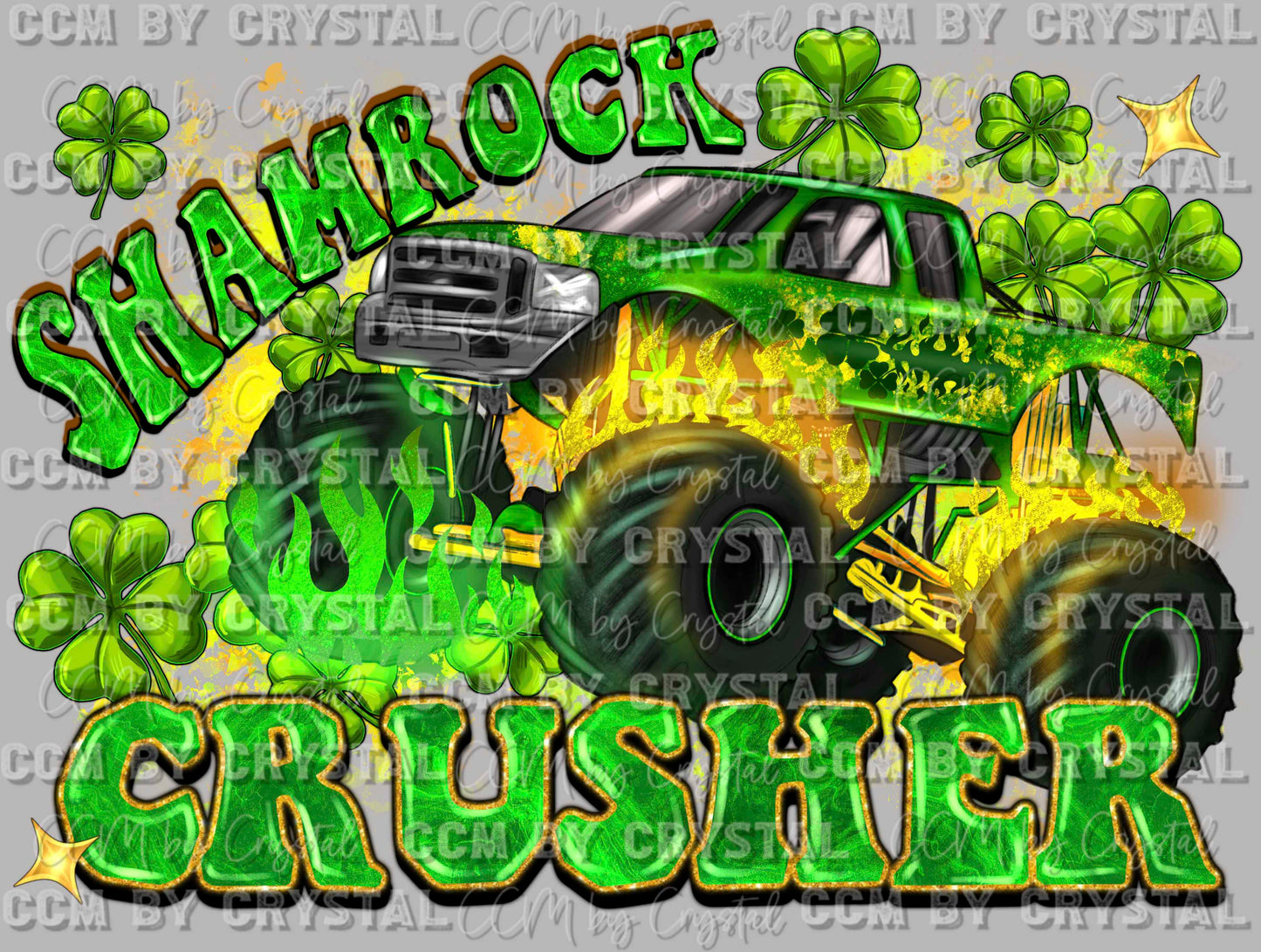 Shamrock Crusher Truck St Patrick's Day Ready to Press Transfer DTF Tr ...