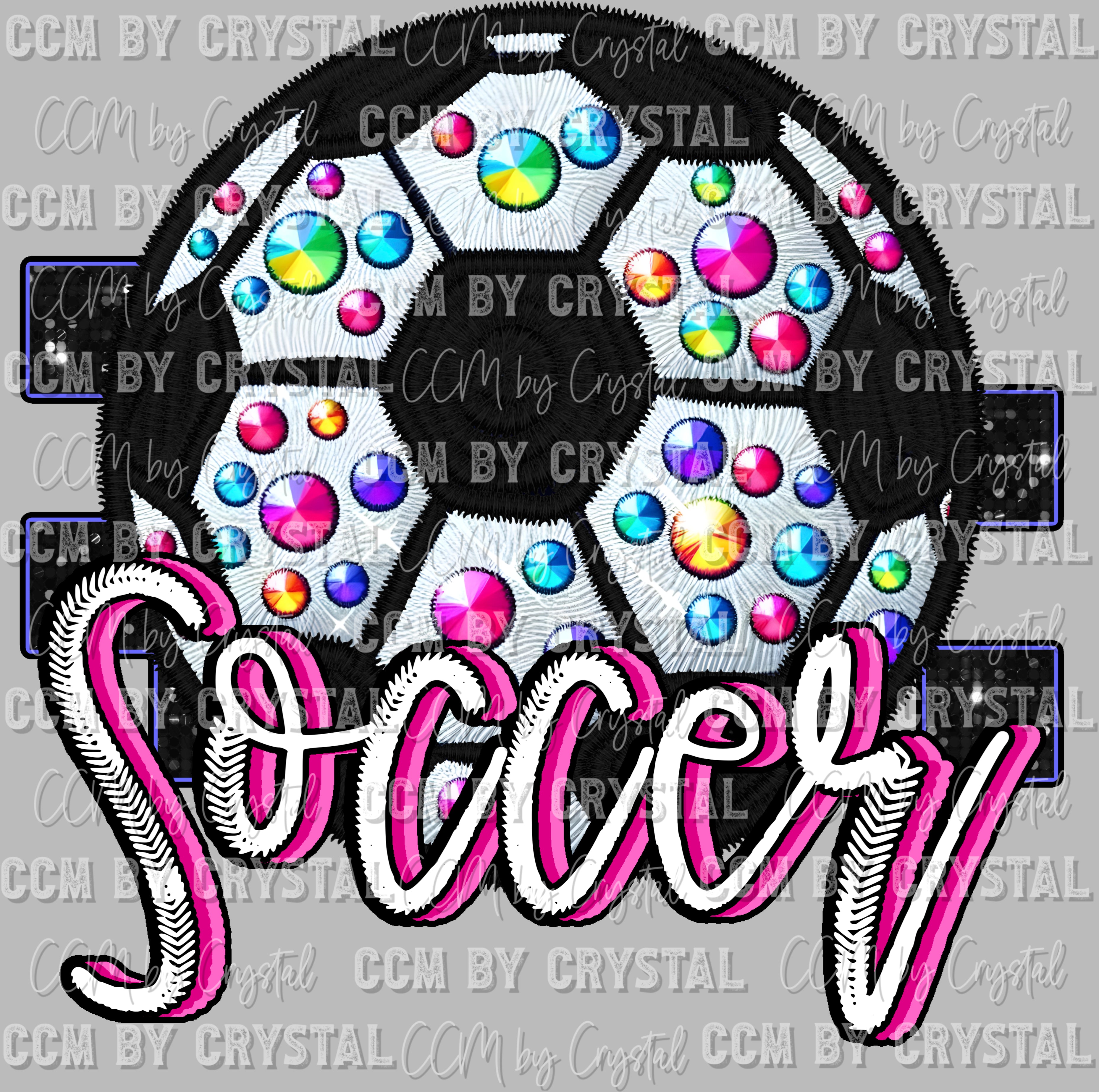Soccer Faux Rhinestone Effect Ready to Press Transfer DTF Transfer Sub ...
