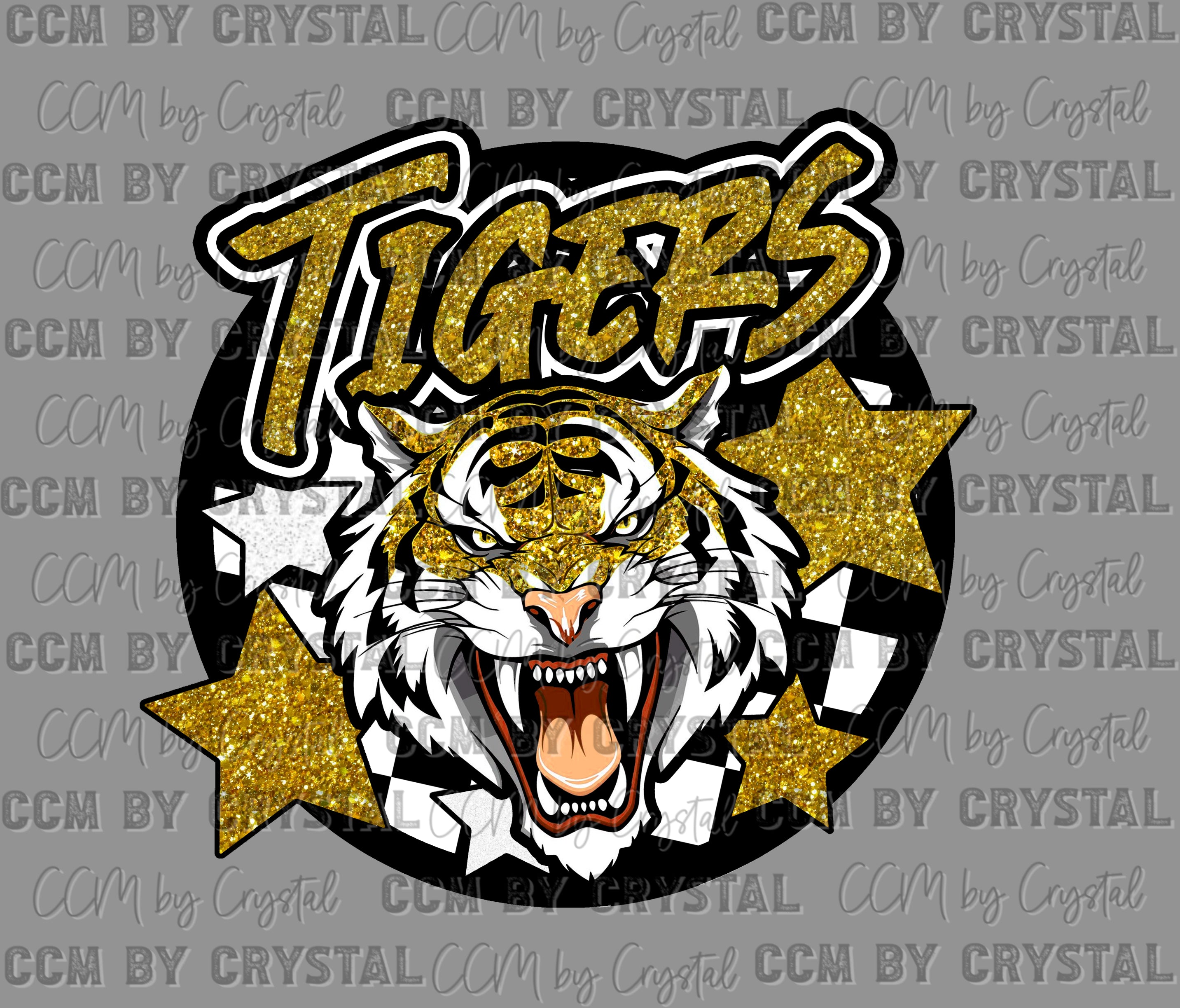 Tigers Gold Faux Glitter Ready to Press Transfer DTF Transfer Sublimat ...