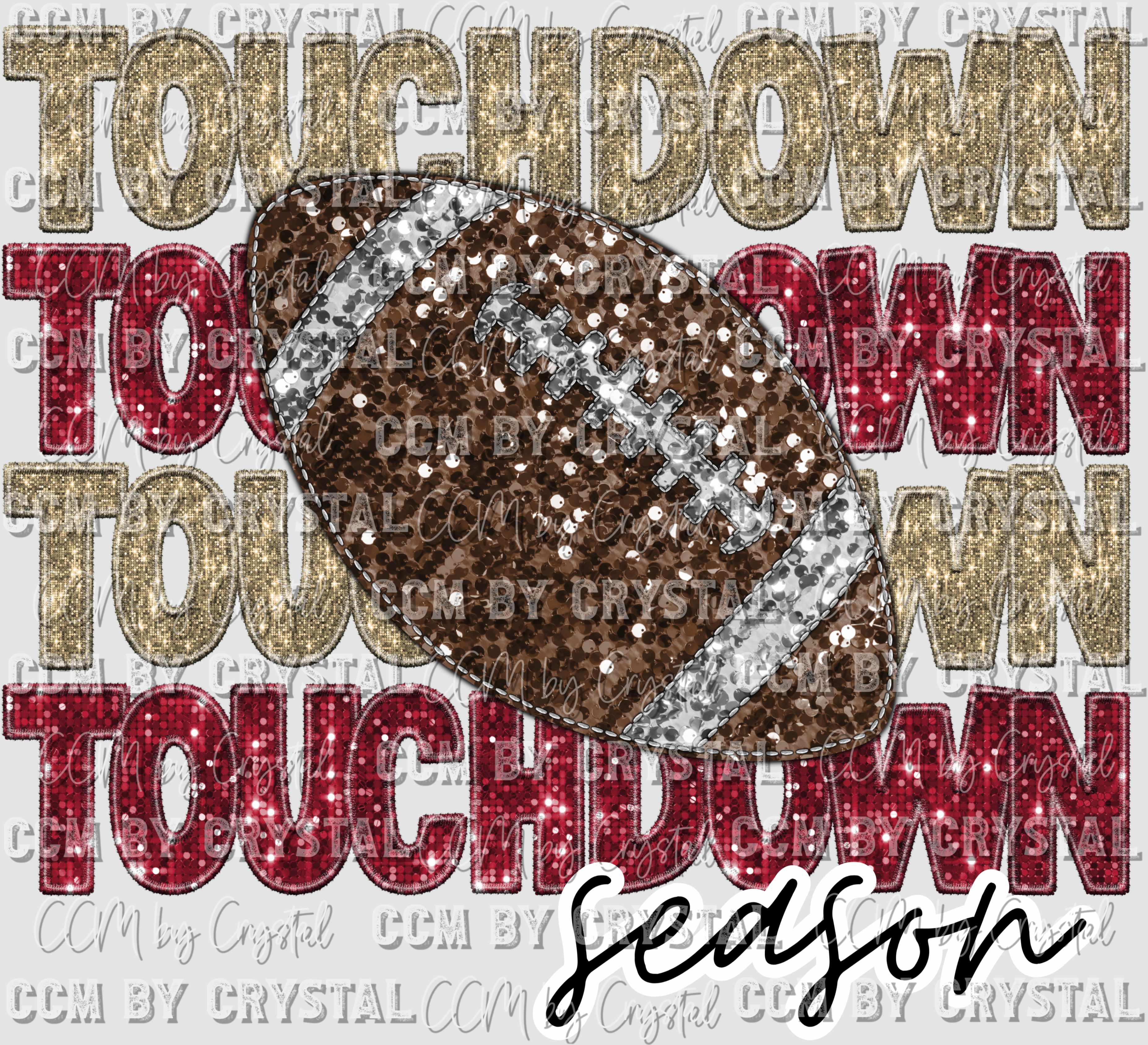 Touchdown Season Red and Gold Football Faux Sequins Faux Embroidery Re ...