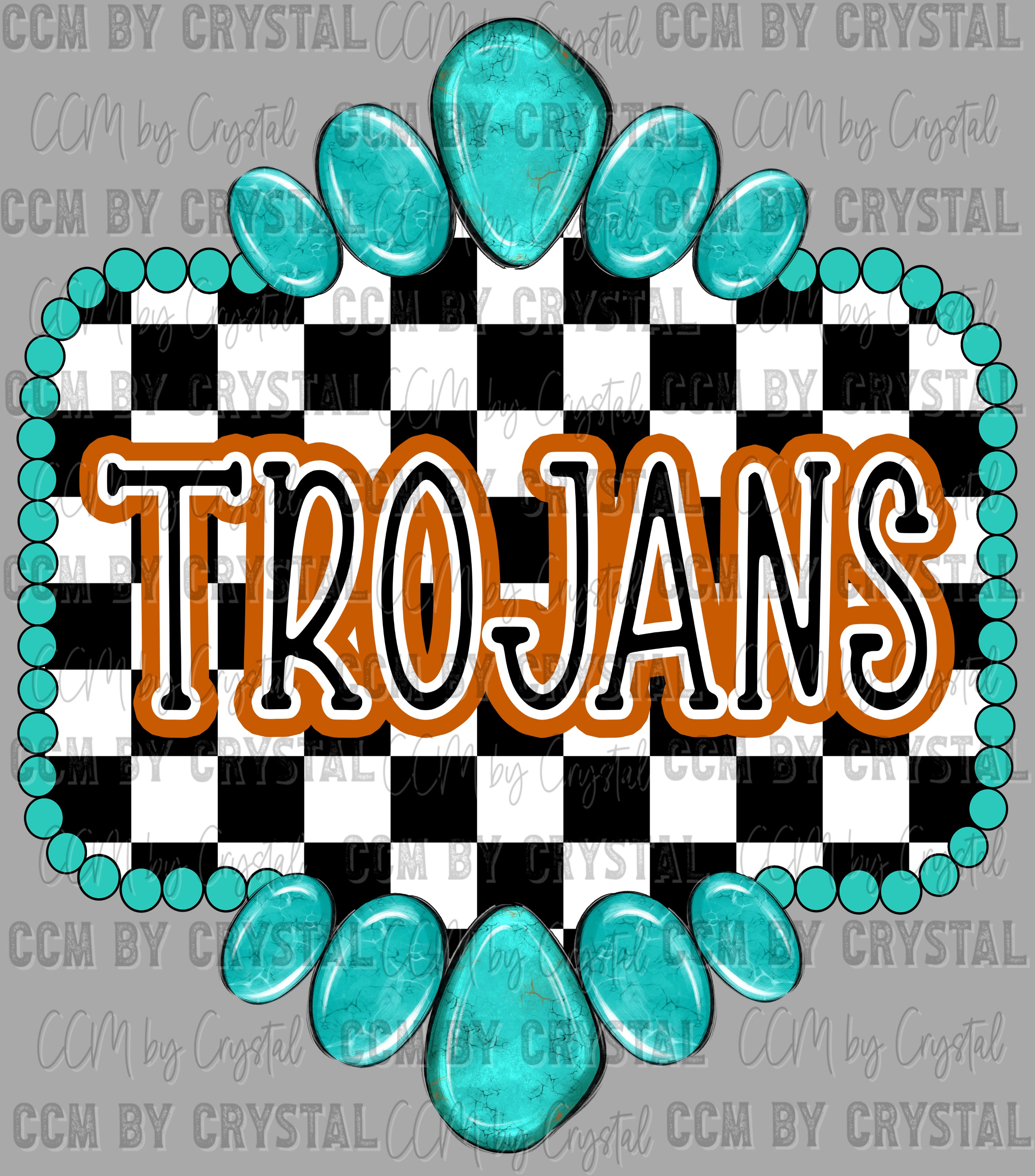 Burnt Orange Trojans Turquoise Concho Ready to Press Transfer DTF Tran ...